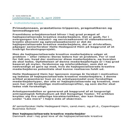 Helle hein ledelse af specialiserede medarbejdere | DOCX