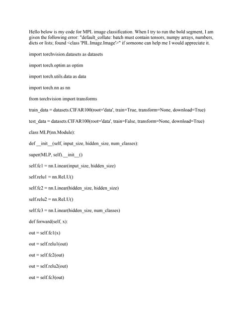 Hello Below Is My Code For Mpl Image Classification When I Try To Runpdf
