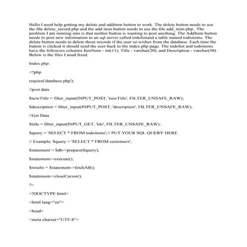 Hello I need help getting my delete and additem button to work- The de.pdf