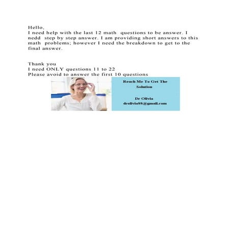 Hello,I need help with the last 12 math questions to be answer. I.docx