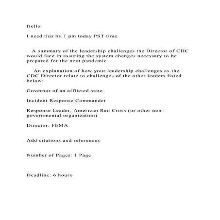 Hello I need this by 1 pm today PST time A summary of th | DOCX