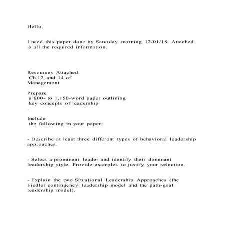 Hello, I need this paper done by Saturday morning 120118. At | PDF