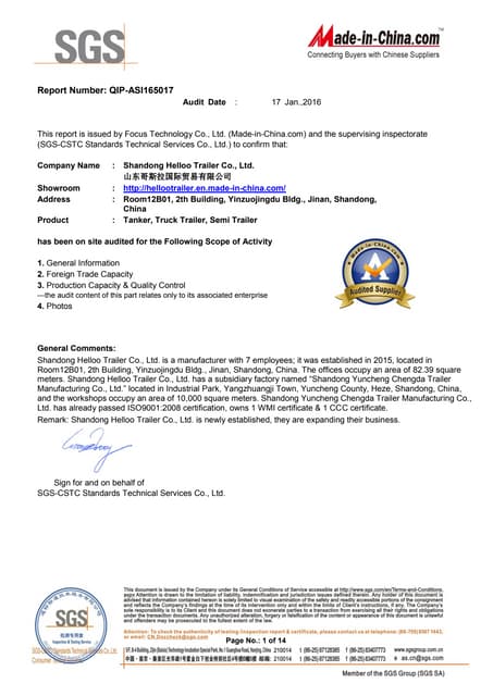 Sgs certificate | PDF | Manufacturing Industry | Industries