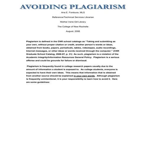 Help Avoiding Plagiarism | PDF