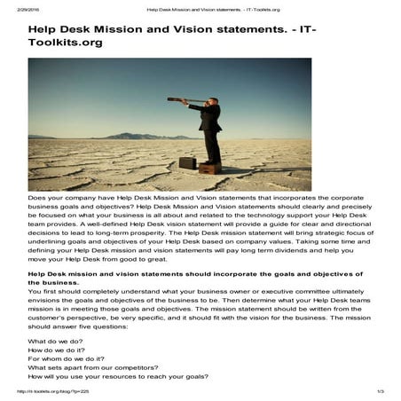 Help desk mission and vision statements. it-toolkits | PDF | Desktop ...