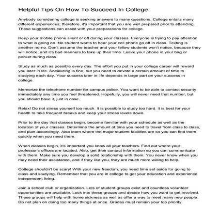 Helpful Tips On How To Succeed In College | PDF