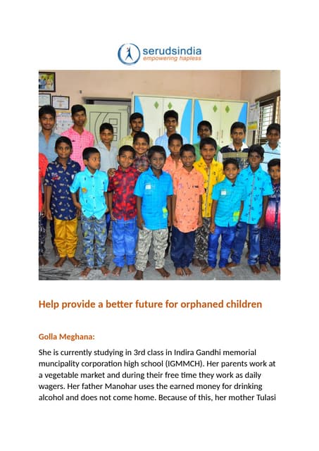Help Orphaned Children Find a Brighter Tomorrow - Donate Now! | PDF