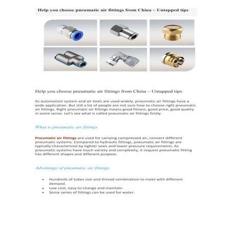 Help you choose pneumatic air fittings from china – untapped tips | PDF