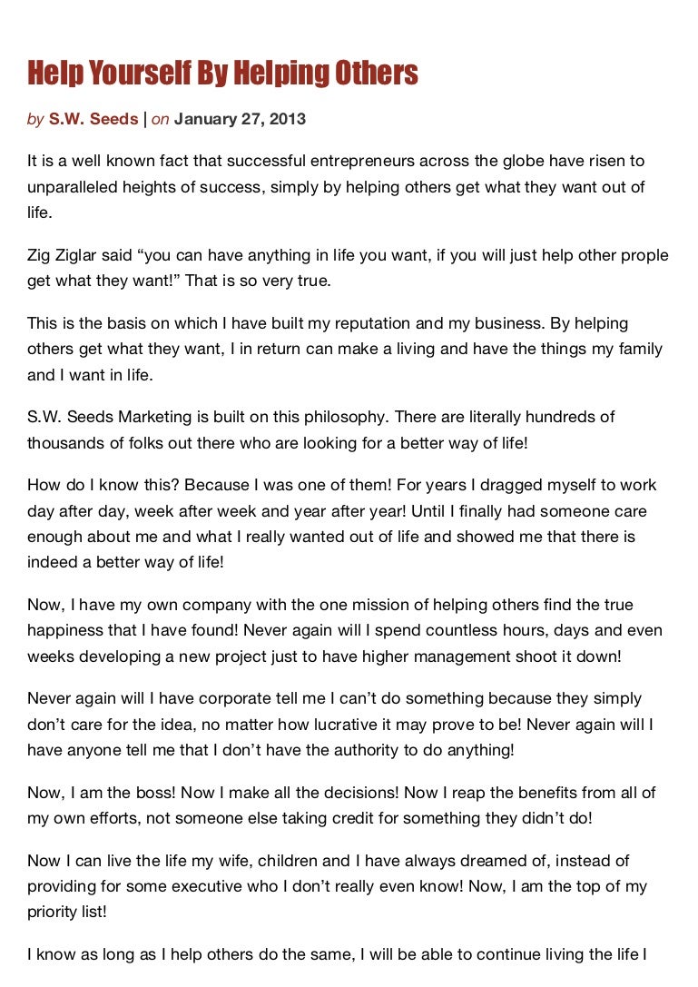 Help yourself by helping others