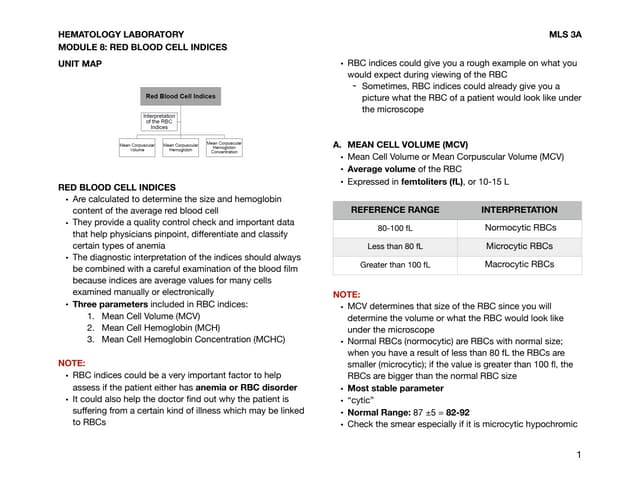 RBC Indices- MCV, MCH, MCHC II Blood Physiology | PDF