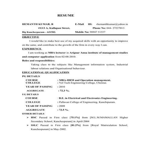 Hemanth kumar resume | DOC
