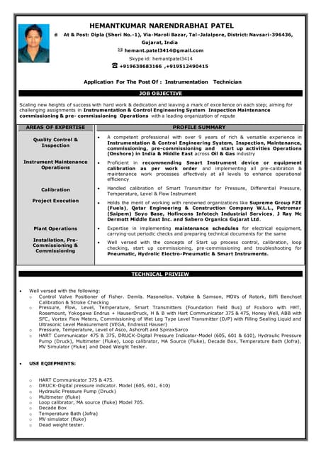 Instrumentation Engineer Resume | DOC