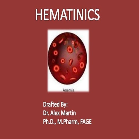 Hematinic (PCI Syllabus, B.Pharm) | PPTX | Blood Disorders | Diseases ...