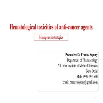 Hematological toxicities of anticancer agents (management strategies ...