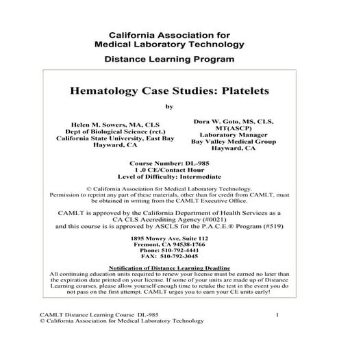 Hematology case studies: Platelets | PDF