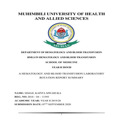 Hematology & Blood Transfusion lab. rotation report summary | PDF