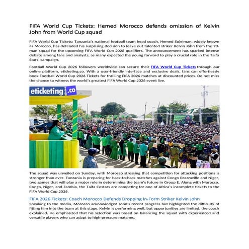 FIFA World Cup Tickets: Hemed Morocco defends omission of Kelvin John ...