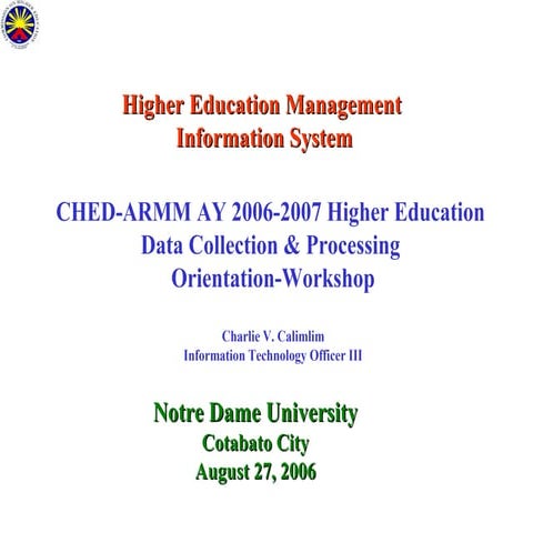 Higher Education Management Information System - ARMM | PPT