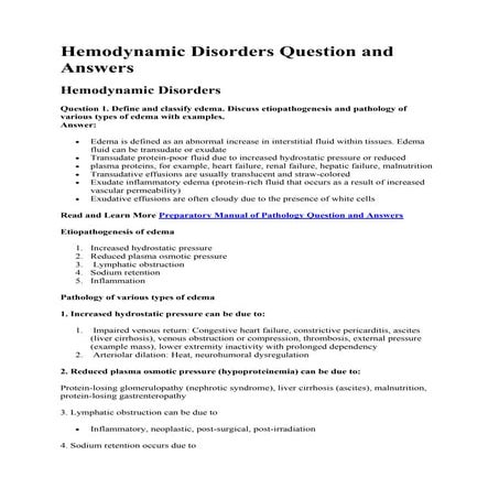 Hemodynamic Disorders Question and Answers | PDF