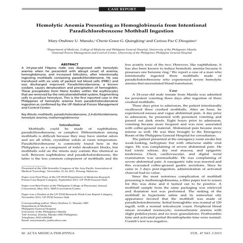 Hemolytic anemia from paradichlorobenzene mothball ingestion | PDF