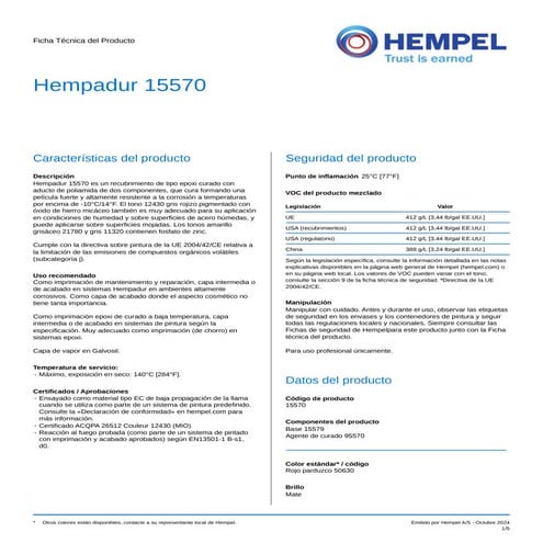 HEMPATHANE HS 55610 es un esmalte de poliuretano brillante de dos ...
