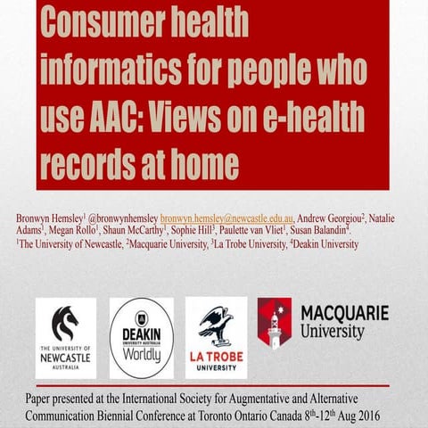 Consumer health informatics for people who use AAC: Views on e-health ...