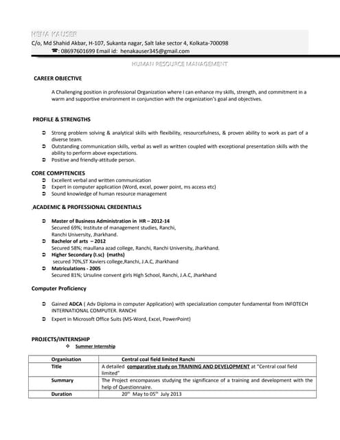 arya resume | PDF | Human Resources | Business
