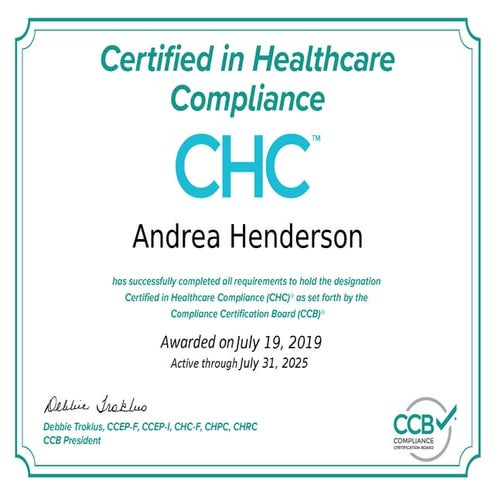 Henderson Certified in Healthcare Compliance (CHC) Certification | PDF