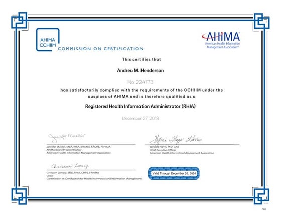 Henderson 2018 RHIA certification | PPT