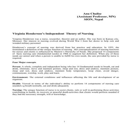 Henderson's Theory Application In Patient | DOCX