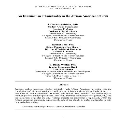 An Examination of Spirituality in the African American Church | PDF