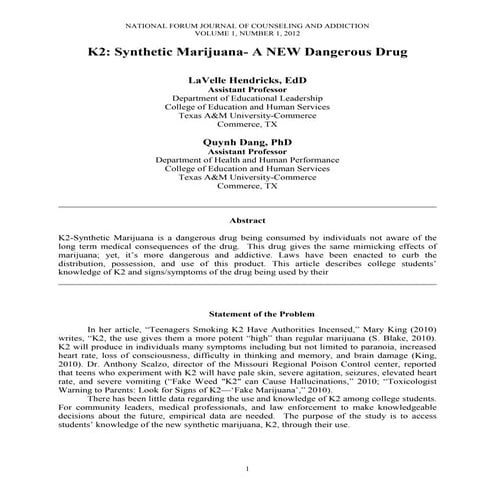 K2: Synthetic Marijuana - A NEW Dangerous Druge by Dr. LaVelle ...