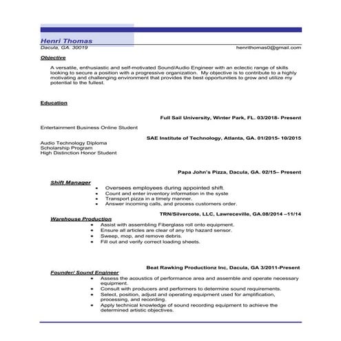 Henri Thomas Resume | PDF