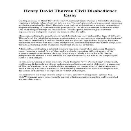 Henry David Thoreau Civil Disobedience Essay | PDF