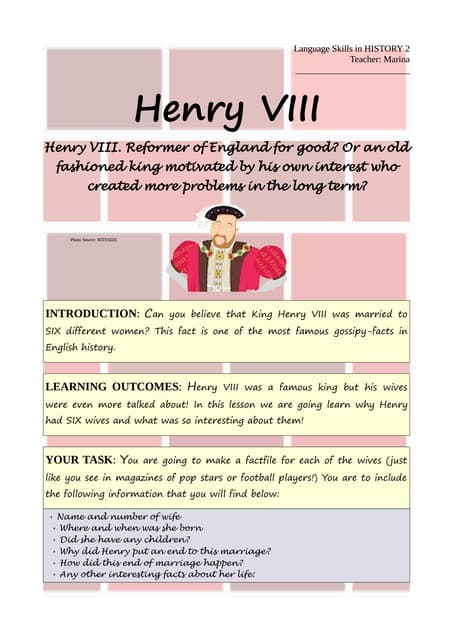 Henry viii homework level 3 and 4 | PDF