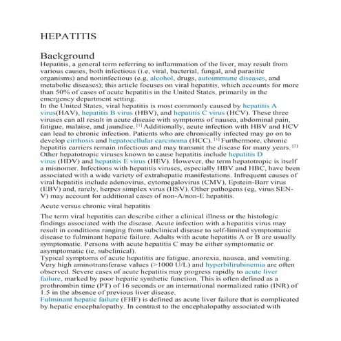 Hepatitis virus BACKGROUND, PATHOPHYSIOLOGY AND ETIOLOGY | PDF
