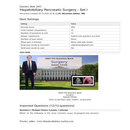 Hepatobiliary pancreatic surgery Set I Review | DOCX