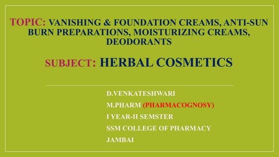 Preparation and Evaluation of Vanishing Cream | PDF | Skin Care | Beauty