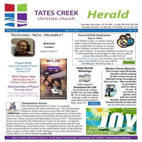 Tates Creek Christian Church Herald for Febrary 2, 2016 | PDF