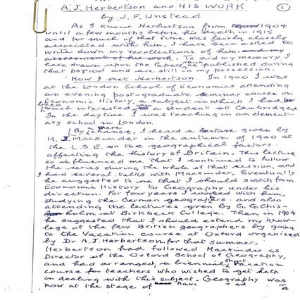 A J Herbertson and his work by J F Unstead | PDF