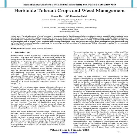 Herbicide tolerant crops and weed management | PDF