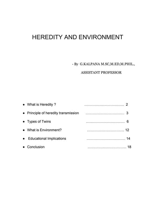 HEREDITY & ENVIRONMENT - Psychology .pptx | Reproductive Health ...