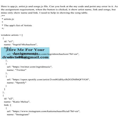 Here is app.js, artist.js and songs.js file. Can you look at the my ...