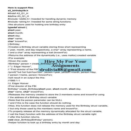 Here is support files a3_birthdaylibh ifndef A3_Q1_H defi.pdf