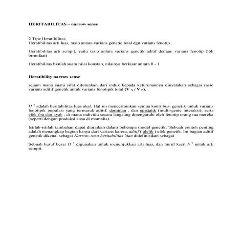 Heritabilitas narrow sense | PDF