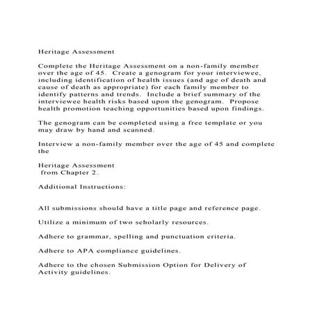 Heritage Assessment Complete the Heritage Assessment on a no.docx