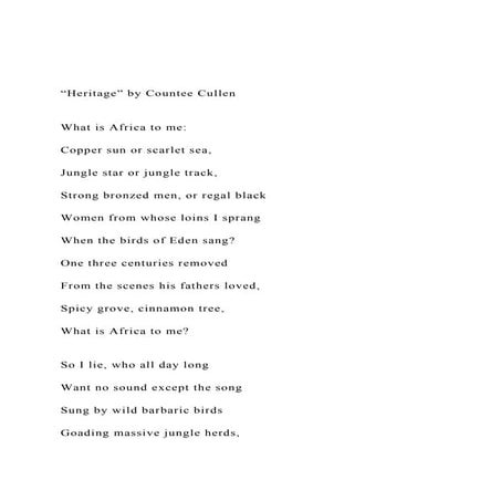 Heritage” by Countee Cullen What is Africa to me C.docx