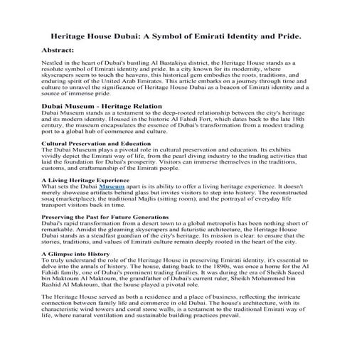 Heritage House Dubai: A Symbol of Emirati Identity and Pride. | PDF