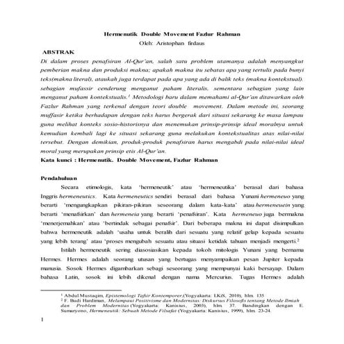 Hermenutik double movement fazlur rahman | DOCX