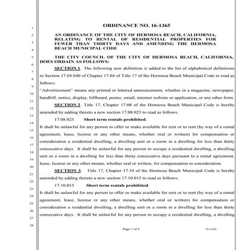 Hermosa beach ordinance no. 16 1365 | PDF